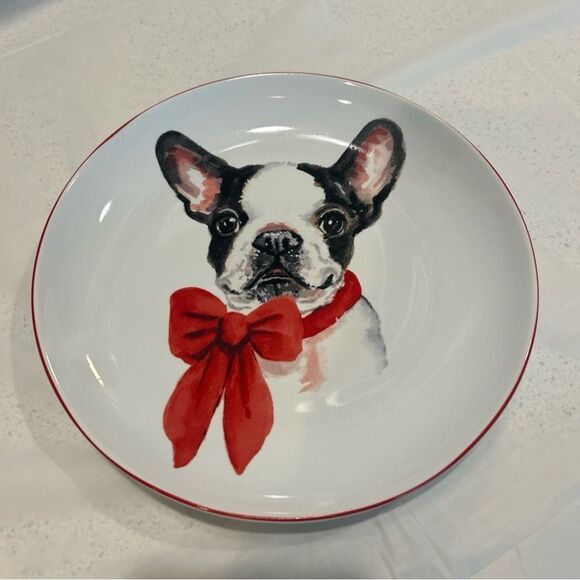 Pier 1 | Dining | Pier French Bull Dog With Red Bow Decorative Plate 8 ...